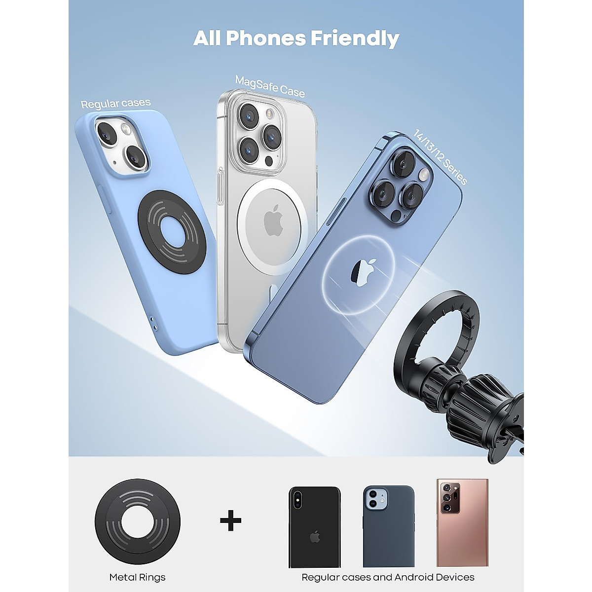 Lamicall 2 Pack Fits MagSafe Car Mount –[20 Upgraded Magnets] Magnetic Phone Holder Car,Air Vent Cell Phone Holder Clip, MagSafe Accessories for iPhone 15 Pro Max Plus 14 13 12 Mini & All Phones