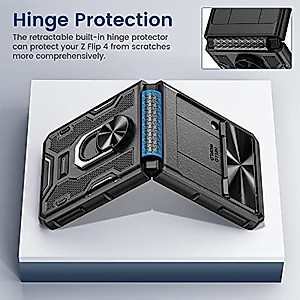 VEGO for Samsung Galaxy Z Flip 4 Case with Slide Camera Cover, Hinge Protection Case with 360°Ring Magnetic Kickstand & Belt Clip Holster Heavy Duty Protective Armor Case for Galaxy Z Flip 4 - Black