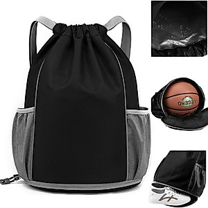 BLIRITEL Drawstring Backpack Sports Gym Bag, Soccer Backpack, Waterproof Soccer Bag for Men Women, String Basketball Bag Football Backpack with Shoes Compartment (Black)