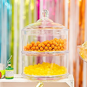 DecorFest 3-Tier Stackable Plastic Candy Jar with Lid Premium Acrylic Plastic BPA-Free, Decorative Canister Organizer Apothecary – 6” Diameter x 12”H - Clear