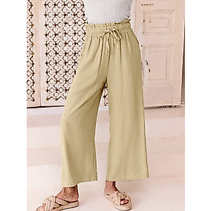 ANRABESS Women Linen Pants Casual Loose High Waist Boho Wide Leg Cropped Palazzo Beach Pants Summer Outfits 2025 Trendy X-Large Apricot