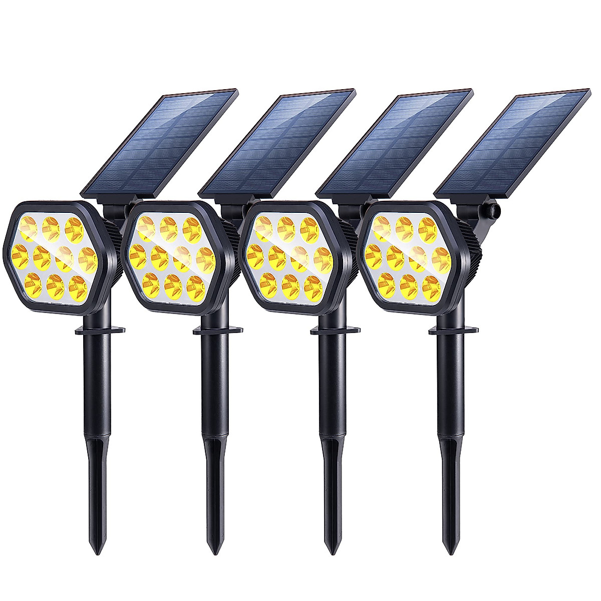 Nekteck Solar Lights Outdoor,10 LED Landscape Spotlights Powered Wall Lights 2-in-1 Wireless Adjustable Security Decoration Lighting for Yard Garden Walkway Porch Pool Driveway (4Pack, Warm White)