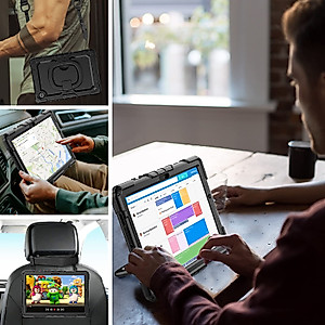 VetvonSamsung Galaxy Tab A8 10.5 Case (SM-X200/X205/X207)-Heavy Duty Protection Shockproof Case,360°Rotating Hand Stand with Pencil Holder Adjustable Shoulder Strap for Galaxy tab A8 Case-Black