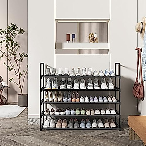HITHIM 5 Tier Long Shoe Rack,Stackable Wide Shoe Shelf for Shoe Storage,Sturdy Shoe Stand,Non-Woven Fabric Shoe Organizer for Closet,Upgrade Shoe Holder for Entryway, Doorway and Bedroom