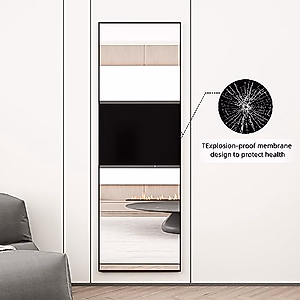 Full Length Full Body Mirror Wall Mirror Standing Mirror with Aluminum Alloy and Rectangle Design for Bedroom Living Room (59” X16”, Black)