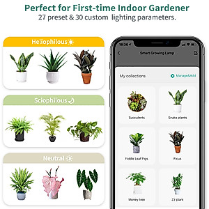 Diivoo Smart Grow Light for Indoor Plants, Full Spectrum Grow Lamp with Stepless Dimming, Bluetooth LED Plant Lights for Home, 360 Spin Gooseneck and Height Adjustable, Automatic Timer