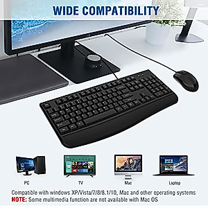 Wired Keyboard and Mouse Combo, EDJO Full-Sized Ergonomic Computer Keyboard with Palm Rest and Optical Wired Mouse for Windows, Mac OS Desktop/Laptop/PC