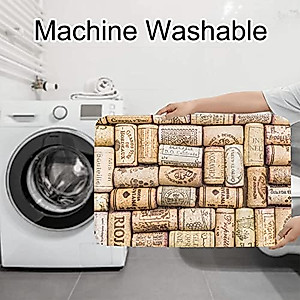 MUKJHOI Bathroom Rugs Sets 3 Piece with Contour Mat and U-Shaped Contour Toilet Mat Absorbent Plush Velvet Bath Mats Non-Slip Bath Rugs Machine Washable 24x16, Retro Wine Cork Pattern