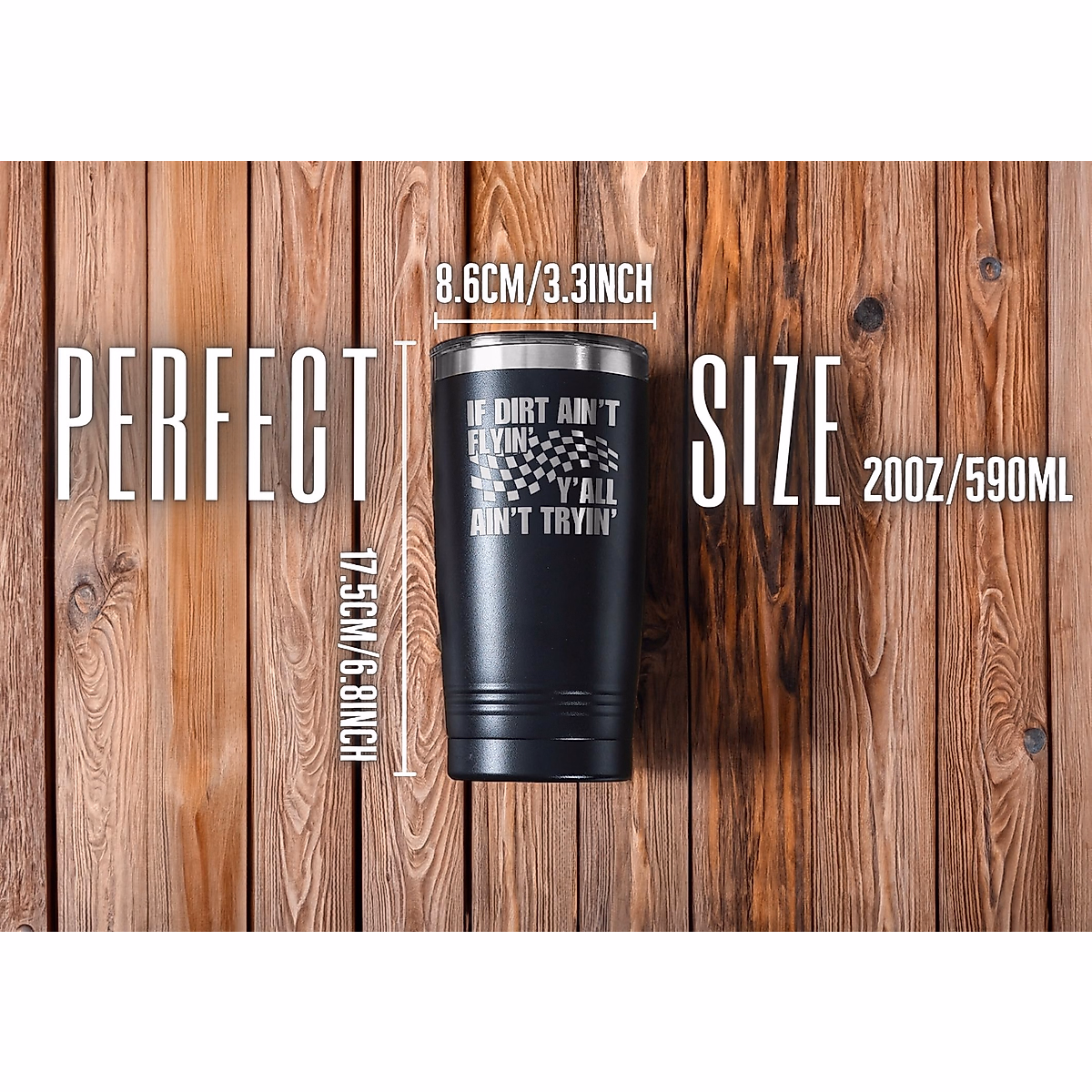 Onebttl Dirt Track Racing Gifts For Men, Gifts for Dirt Racing Lover, 20 oz/590 ml Stainless Steel Insulated Tumbler with Straw, Lid, If Dirt ain't Flyin' Y' All ain't Tryin'