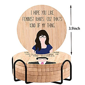New Girl Bamboo Wood Coasters Set of 6, Funny Novelty Coasters for Drinks Absorbent with Holder