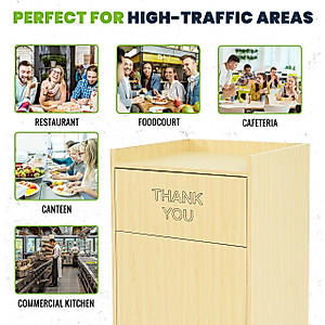 Alpine Restaurant Trash Can Cabinet with Tray Holder - Thank You Trash Can, Commercial Trash Can 40 Gallon Garbage Can Cabinet for Restaurants, Cafeterias (Oak)