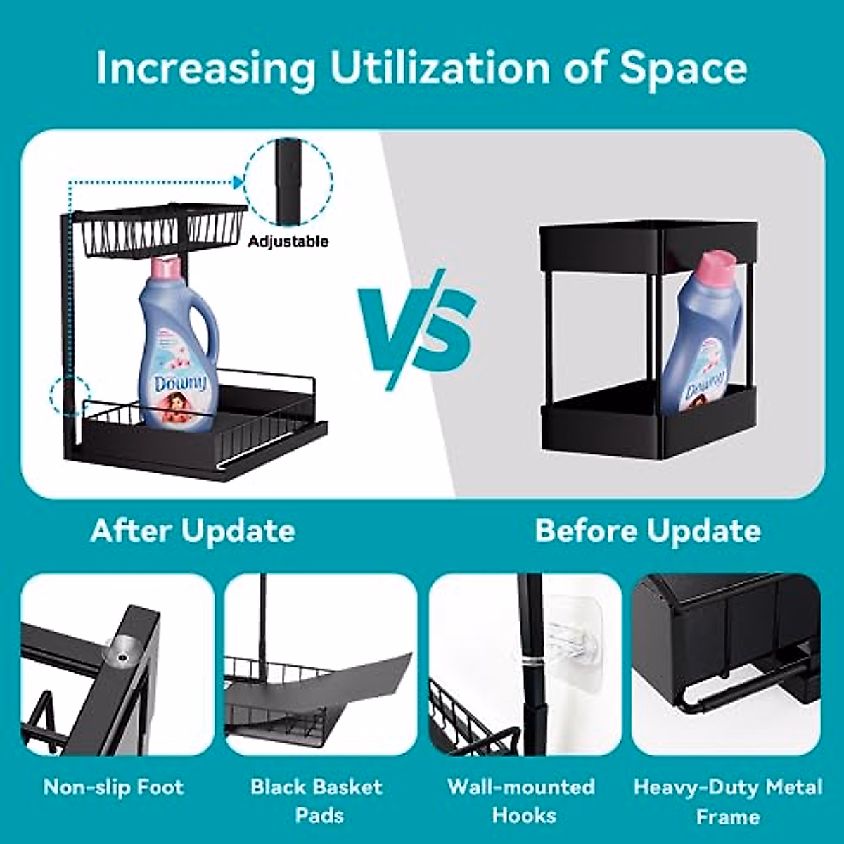 ZWMSSLL Under Sink Organizer, 2 Tier Sturdy, Durable Bathroom-Kitchen Storage Rack with Quiet Sliding, Adjustable, Multi-Purpose Design for Sink and Cabinet Storage