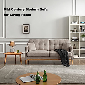 ARCLIS 70" Mid-Century Modern Loveseat with 2 Throw Pillows, Fabric Sofa for Living Room with USB Charging Ports, Tufted Upholstered Couch with Solid Wood Leg for Small Space Apartment Office (Grey)