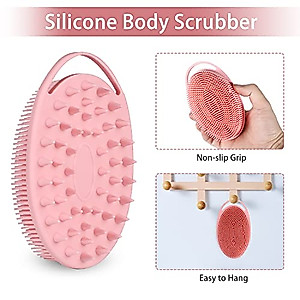 2 Pack Silicone Body Scrubber, 2 in 1 Bath and Shampoo Brush, Soft Silicone Loofah for Sensitive Skin, Double-Sided Body Brush for Men Women, Lathers Well, Gentle Exfoliating (Blue, Pink)