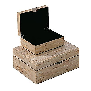 Deco 79 Mother of Pearl Handmade Box with Hinged Lid, Set of 2 12", 8"W, White