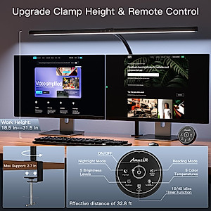 AmazLit Desk Lamp 31.5" W, Desk Lamp for Home Office, Gesture Sensing Desk Light, Monitor Light, Adjustable Color Temperature & Brightness, Table Lamp 24W Brightest, Black