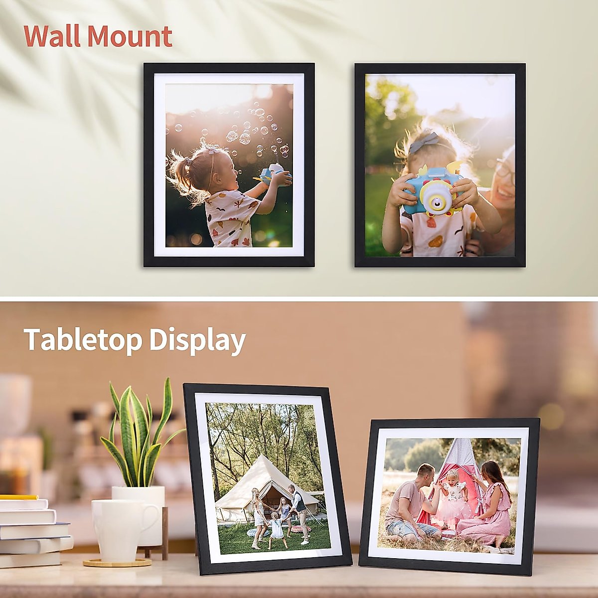 Lyeasw 8x10 Picture Frame Black Set of 15, Display Pictures 8x10 with Mat or 9x11 without Mat, Multi Photo Frames for Wall or Tabletop