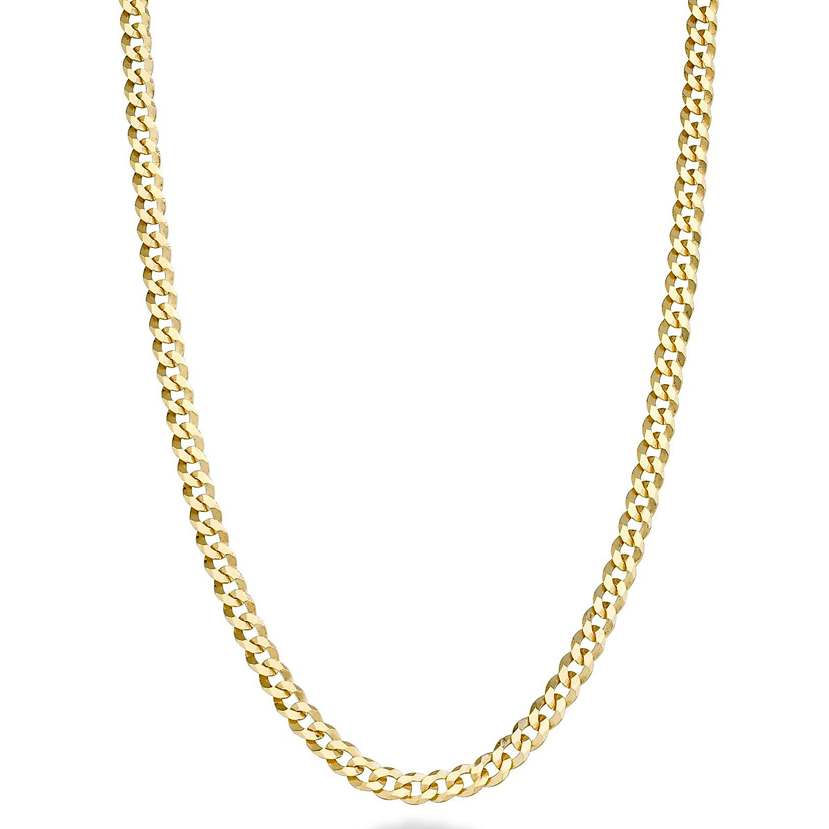 Miabella Italian Solid 18k Gold Over 925 Sterling Silver 3.5mm Diamond Cut Cuban Link Curb Chain Necklace for Women Men, Made in Italy (Length 20 Inches)