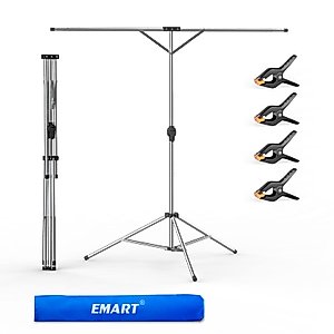 Emart T-Shape Backdrop Stand, 3x6.5ft Adjustable Green Screen Photo Background Holder, Portable Small Back Drop Support Kit for Photography, Photoshoot, Parties, Zoom