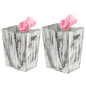 2 Pack Trash Bin Wooden Waste Basket Office Trash Can Bedroom Garbage Can Decorative Wood Bathroom Accessories Trash Can for Office Near Desk, Bedroom, Bathroom, Living Room, Kitchen (Rustic White)