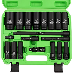 SWANLAKE 1/2" Impact Socket Set, 19-Piece 6 Point Impact Set,SAE (3/8-Inch to 1-1/14") Standard Impact Socket Set, Cr-V, Deep Socket Set 1/2 Drive