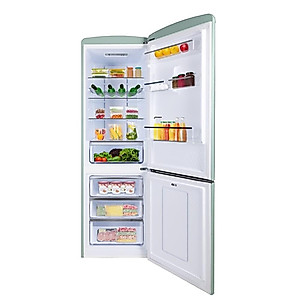 FORTÉ F12BFRES450RGN Retro Refrigerator with Freezer 24 inch 450 Series, 11.65 cu. ft. Capacity, Adjustable Glass Shelves, Crisper Drawer, LED Lighting, Egg Tray, Energy Star, Open Door Alarm, Green