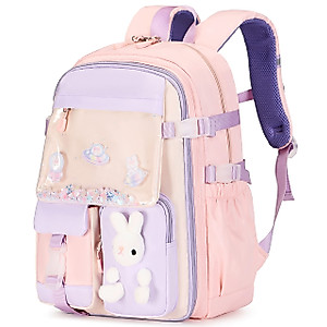 nine-tailed fox Bunny Backpack for Girls,Cute Backpack With Lunch Bag Kindergarten Preschool Elementary School Bookbag Set (Lunch Bag Sets Pink)