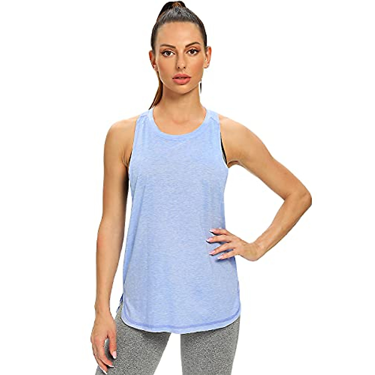Ullnoy Workout Tank Tops for Women Running Muscle Tanks Sleeveless Loose Fit Gym Yoga Sport Shirts-5 Pack Black/White/Dark Gray/Army/Blue M