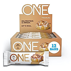 ONE Protein Bars, Cinnamon Roll, Gluten Free Protein Bars with 20g Protein and 1g Sugar, Pantry Staples, 2.12 oz (12 Count)