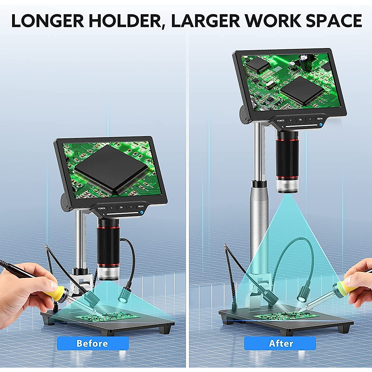 TOMLOV DM10 8.5'' Digital Microscope 1300X Coin Microscope + Extension Tube ET02, UHD Video Microscope with 12MP Ultra-Precise Camera Sensor for Adults, SD Card Include