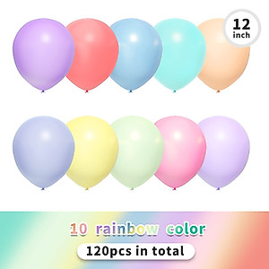 Pastel Balloons 12 Inch Assorted Color Macaron Balloons Rainbow Candy Color Balloon for Kid’s Birthday Party Baby Shower Easter Graduation Unicorn Party Supplies (120Pcs 10 colors)
