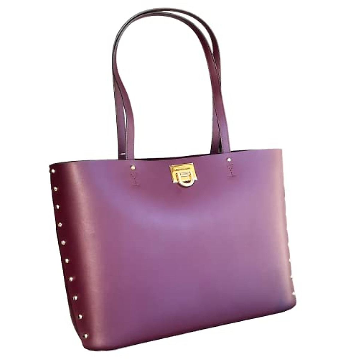 Michael Kors Manhattan Large Leather Tote Studded MK Logo Bag Bordeaux Leather