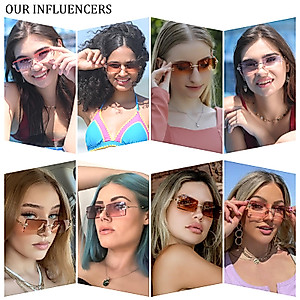 Dollger Rimless Rectangle Sunglasses Y2K Glasses For Women Men Frameless Trendy rimless glasses Retro 90s Sunglasses DARK TEA