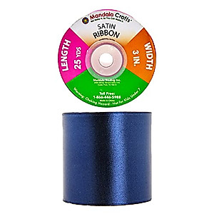 Mandala Crafts Navy Blue Satin Ribbon 3 Inches Wide for Crafts - Navy Blue Ribbon Satin for Hair - Solid Color Double Faced Satin Ribbon 25 Yards Roll for Wedding Gift Bows