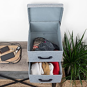 Household Essentials Stacking Storage Boxes with Laminate Top, Set of 2, Ashwood