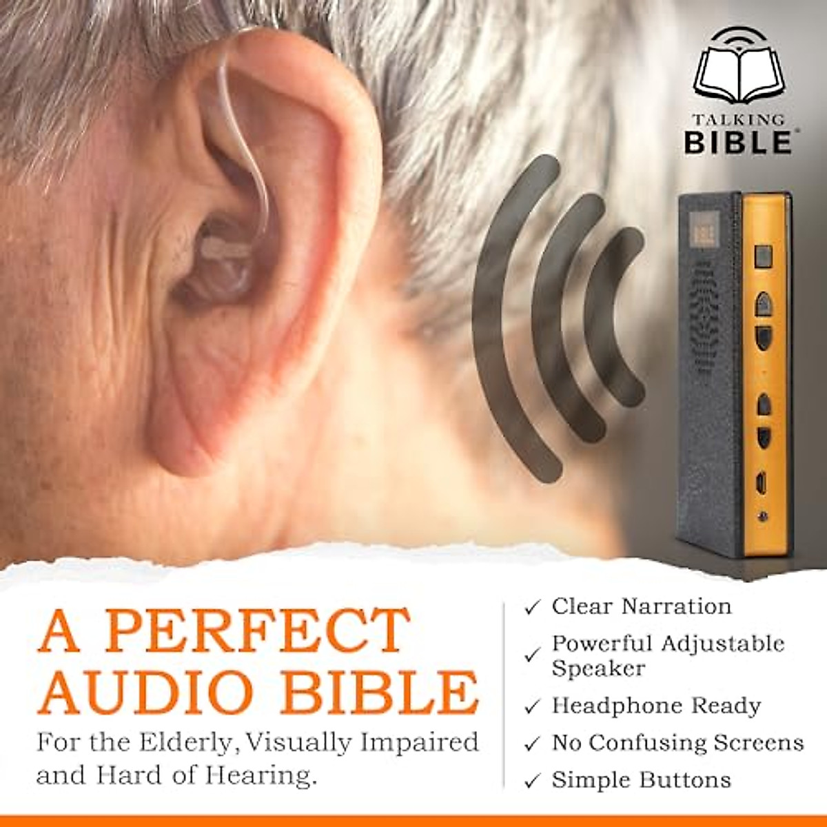 Talking Bible - Electronic Holy Bible Audio Player in English for Seniors, Kids and The Blind, Battery Powered, ESV (English Standard Version), Black