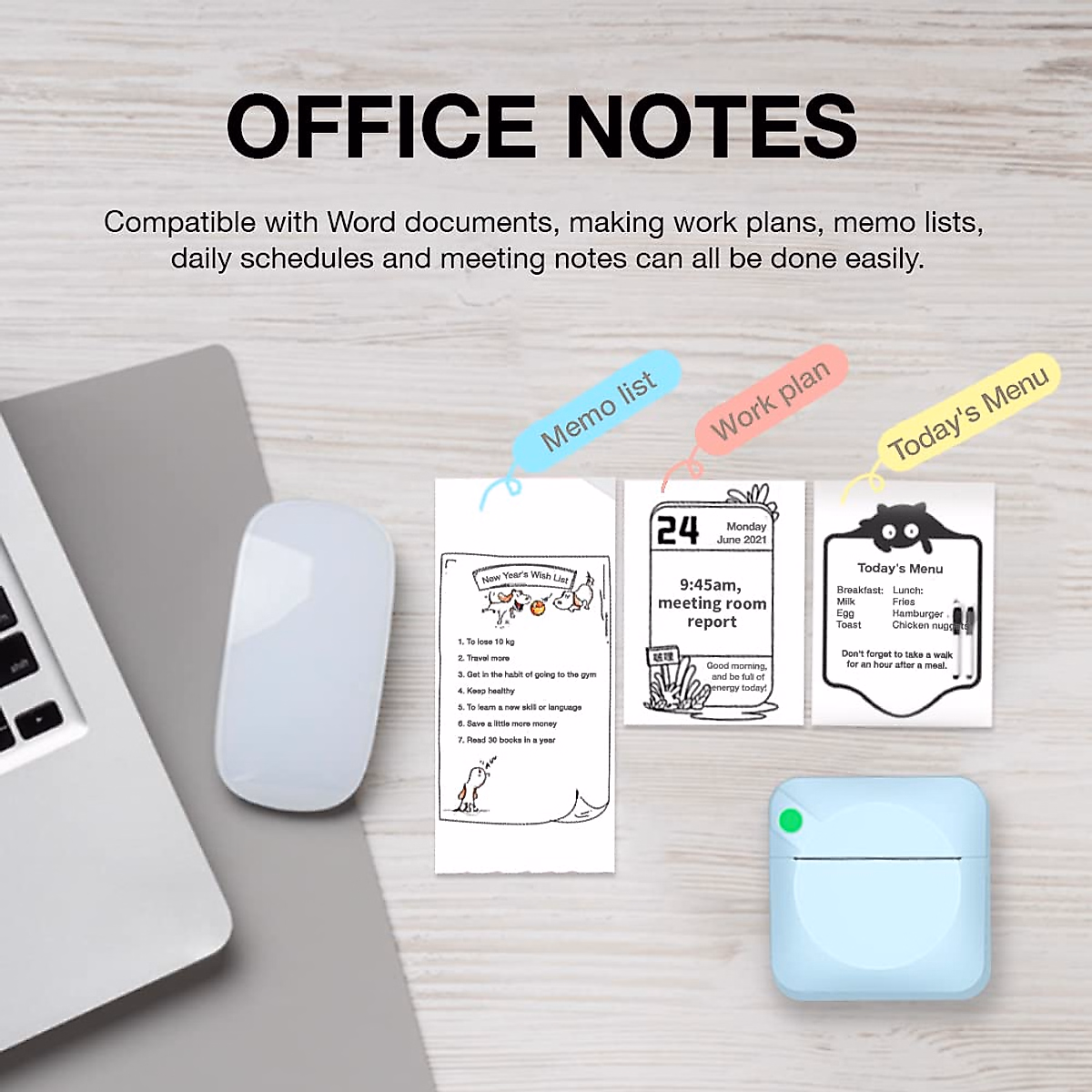 Mini Pocket Printer, Wireless Bluetooth Thermal Inkless Printer for Label Receipt Photo Notes Study Compatible with iOS & Android (GKI-022)
