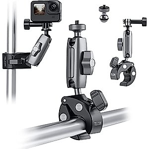 Aluminum Handlebar Bike Clamp Mount for GoPro Insta360 Phone, 360°Ball Head Super Monitor Gripper DSLR Magic Arm with 1/4"-20 Thread Bicycle Motorcycle Boat Tube Bar Attachment LED Light Accessories
