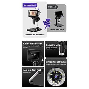LCD Digital Microscope, 1000X Biological Microscope with 4.3in HD LCD Screen, 8 LED Lights Coin Microscope Camera,for Win XP, for Win7, for Win8.1, for Win10, for OS X10.5