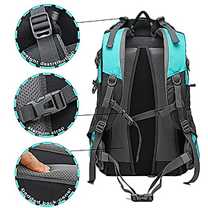 TurnWay Amanda 50L Water-Resistant Travel Backpack/Casual/Hiking/Camping Daypack with Rain Cover, Headphone Hole (Lake Blue)