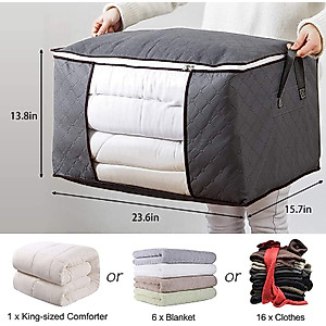 SGHUO 4 Pack Blanket Storage Bags with Zipper, Foldable Comforter Bag, Large Organizers for Blankets, Pillow, Quilts, Linen, Containers Thick Fabric, Sturdy Grey, 90L