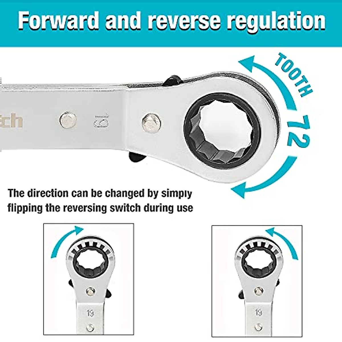 DURATECH 5 Pc Double Offset Box End Reversible Ratcheting Wrench Set Metric, Heavy-duty, Matte Chrome Plated, Ratchet Spanner Crooked for Narrow Spaces (6x8mm, 10x12mm, 13x14mm, 15x17mm, 19x21mm)