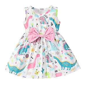 RETSUGO Baby Girl Dinosaurs Dresses Casual Pink Bowknot Dress for Toddler Girls Sleeveless Party Summer Dresses Outfit dinosaur1-1129-3T