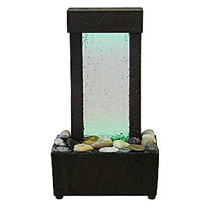Nature's Mark 10" H Crackled Glass Light Show Tabletop Water Fountain with Natural River Rocks and Color Changing LED Lights (Cordless)