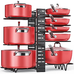 8 Tiers Pan Organizer Rack for Cabinet and 11 Expandable Pan or Lid Organizer Bundle