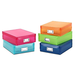 Whitmor Plastic Document Boxes Assorted Colors Set of 5