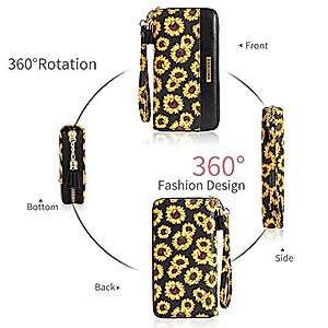 ENYISDAN Wristlet Wallets for Women Sunflower RFID Blocking Leather Zip Cute Long Purse Clutch