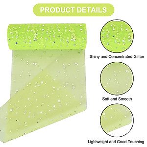 RIBBOOO Light Green Glitter Tulle Rolls 6 Inch by 10 Yards Sequin Tulle Fabric Ribbon for DIY Tutu Skirt Sewing Bow Decorations Craft Supplies Birthday Wedding Baby Shower Party Decoration