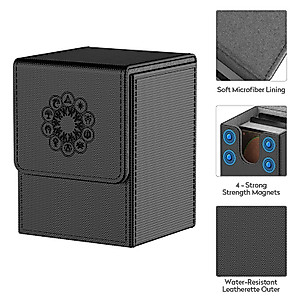 MIXPOET Deck Box compatible with MTG Cards, Trading Card Case with 2 Dividers per Holder, Large Size for 100+ Cards (Elementals-Black)