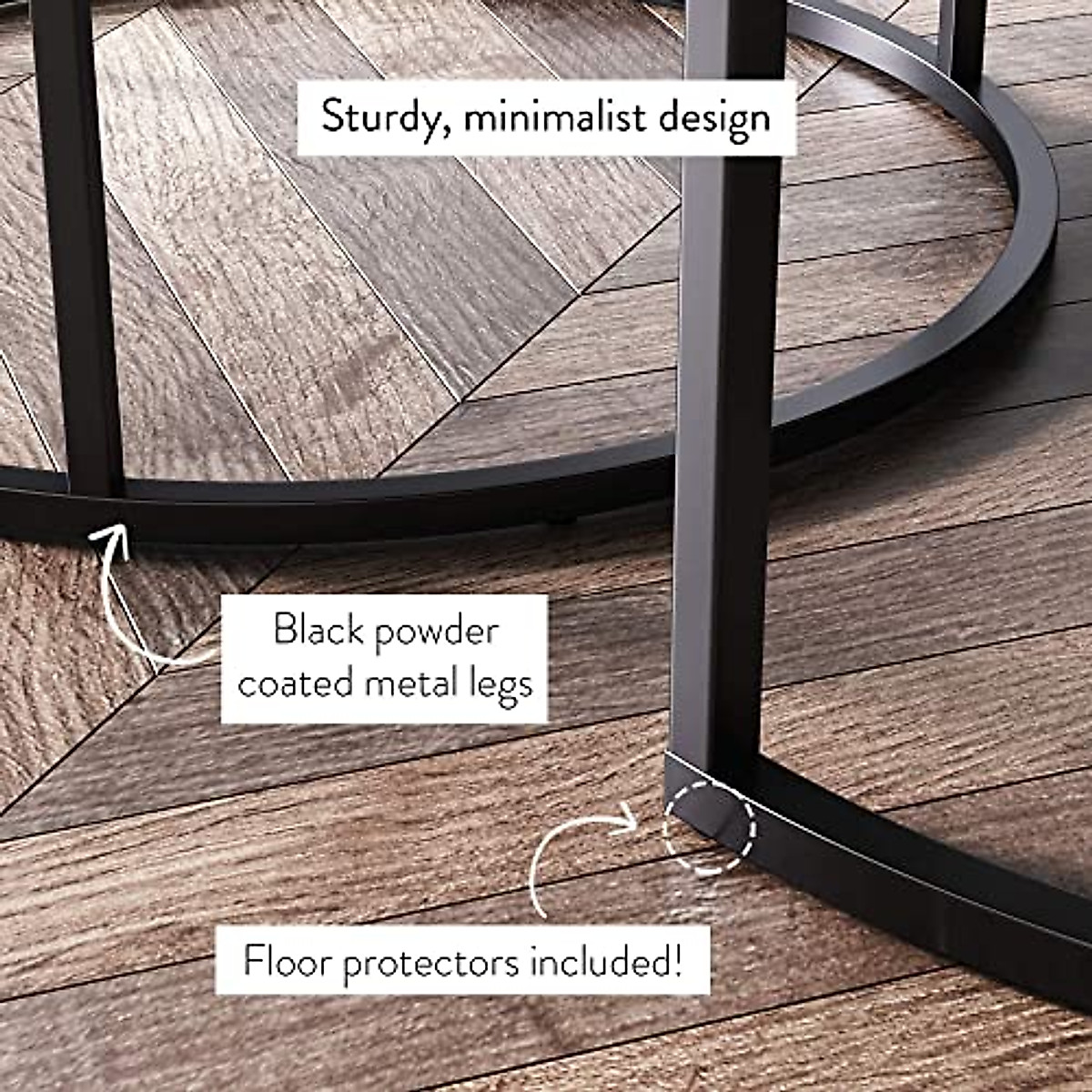 Nathan James Stella Round Modern Nesting Coffee Set of 2, Stacking Living Room Accent Tables with an Industrial Wood Finish and Powder Coated Metal Frame, Warm Nutmeg/Matte Black